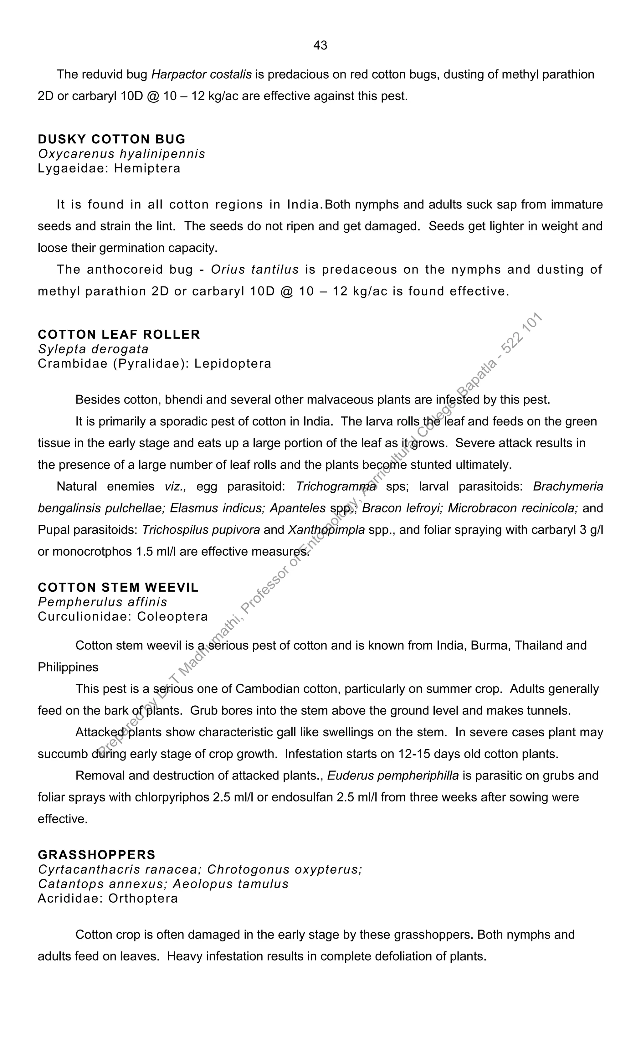 ENTO 331, Pests of Field Crops, Stroed Grains and their Management 12. ...