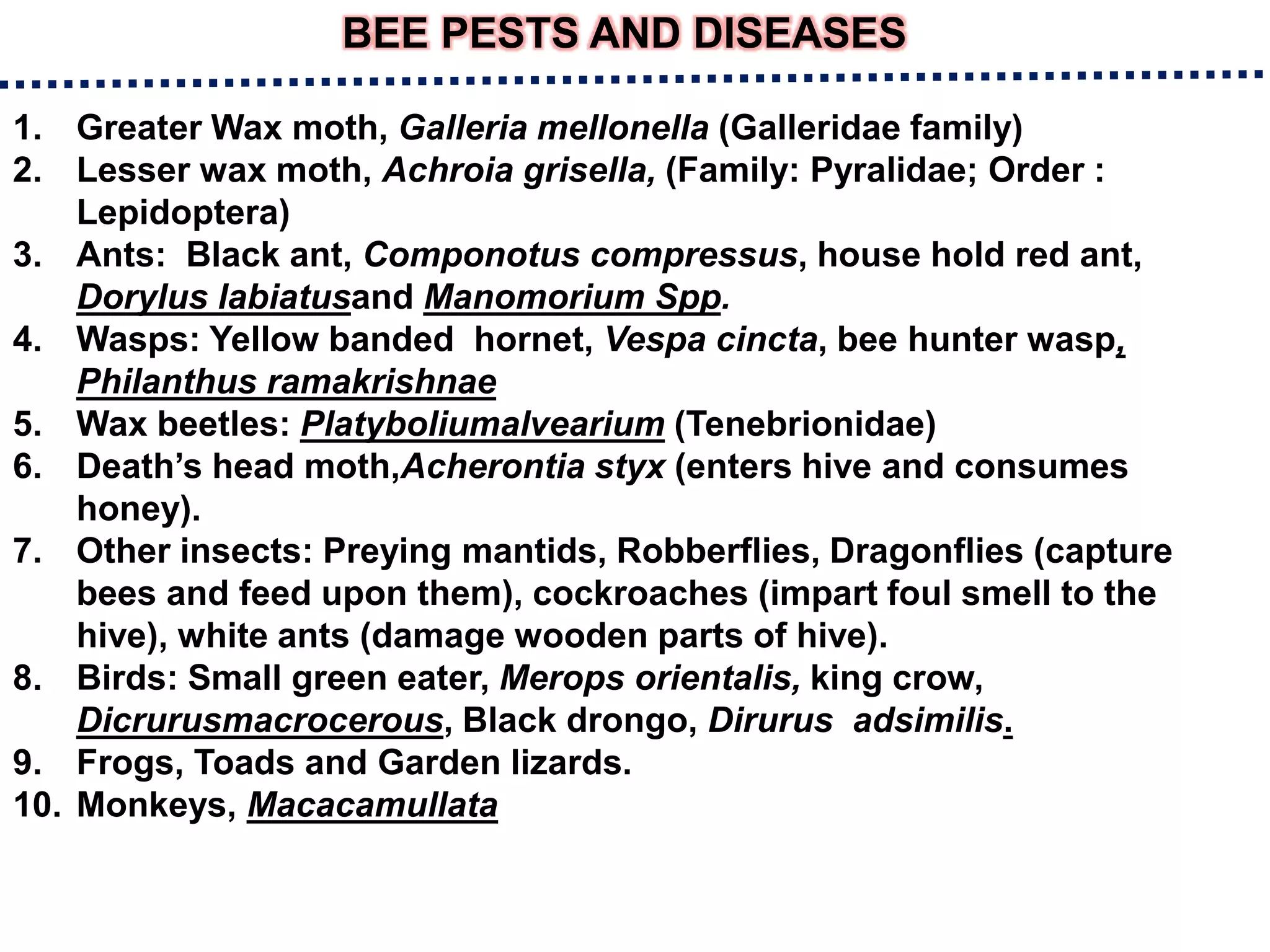 ENTO 332_Lec No.6_Pests and Diseases of Honey Bees.pptx