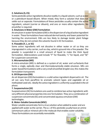 Pesticide formulations Entomology | DOCX