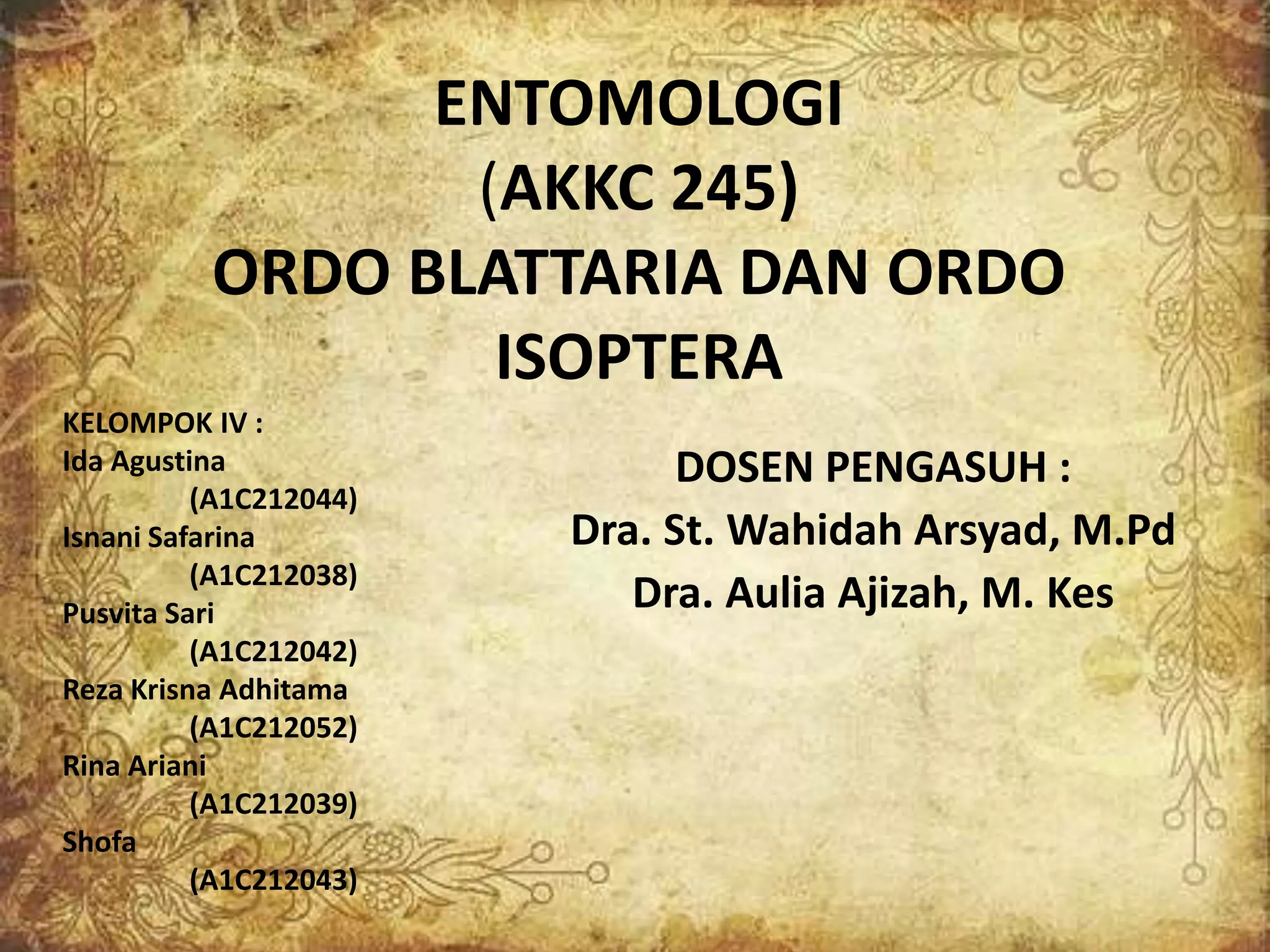 PPT Entomologi blattaria dan isoptera | PPTX
