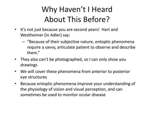 Entoptic phenomena | PDF | Eye and Vision Conditions | Diseases and ...