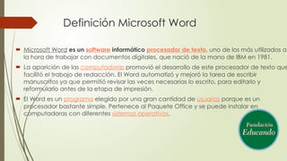 .ENTORNO DE MICROSOFT WORD Y SUS PARTES. | PPTX