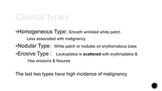ENT presentation about leukoplakia and erythroplakia | PPT