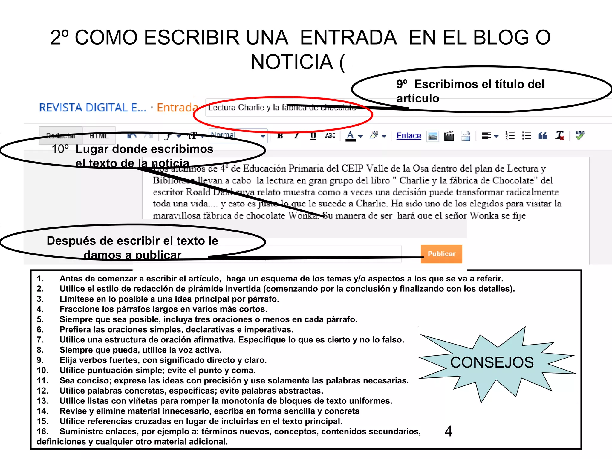 Como escribir una noticia en el blog de la biblioteca | PPT