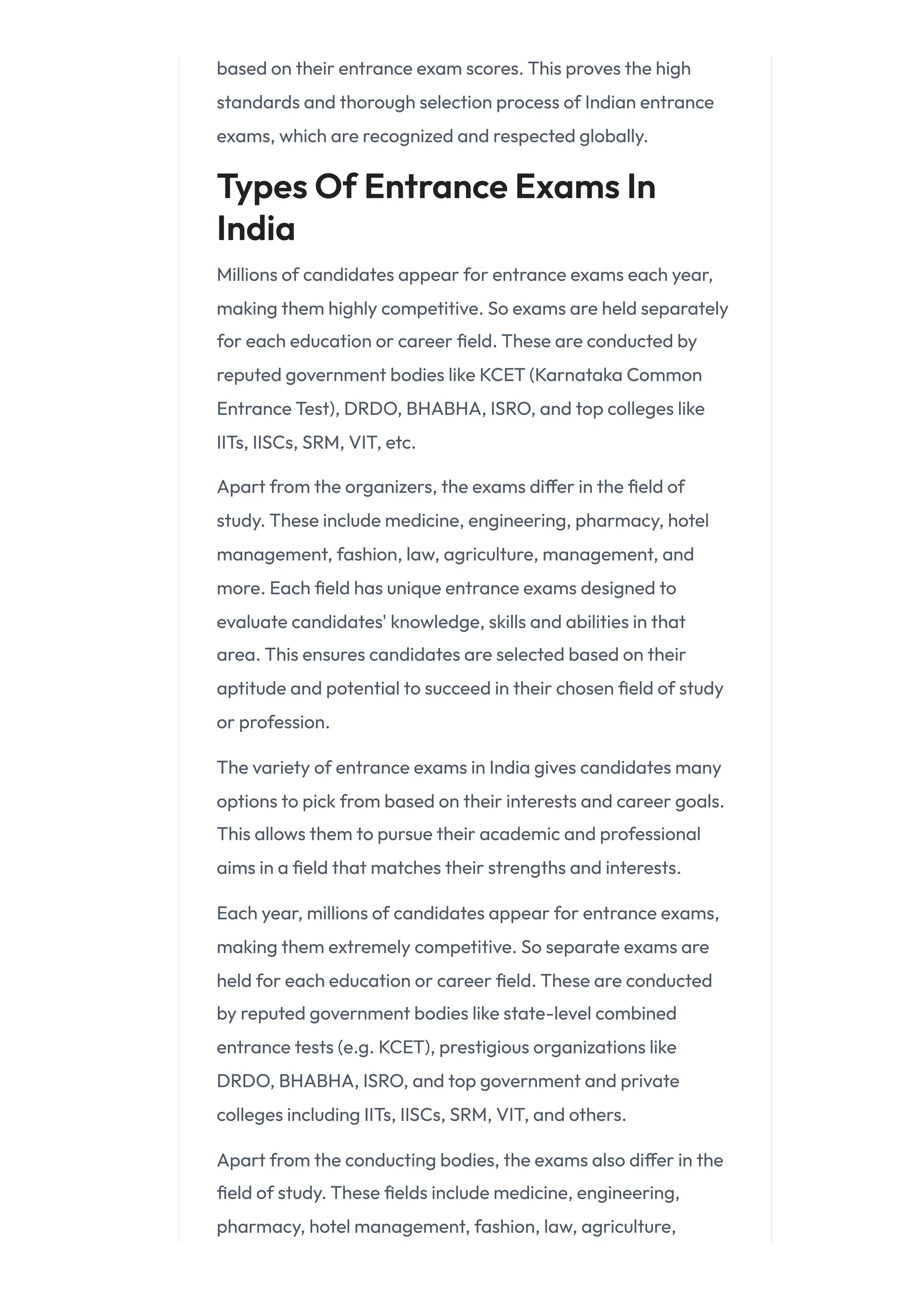 List of Entrance Exams in India, Details | PDF