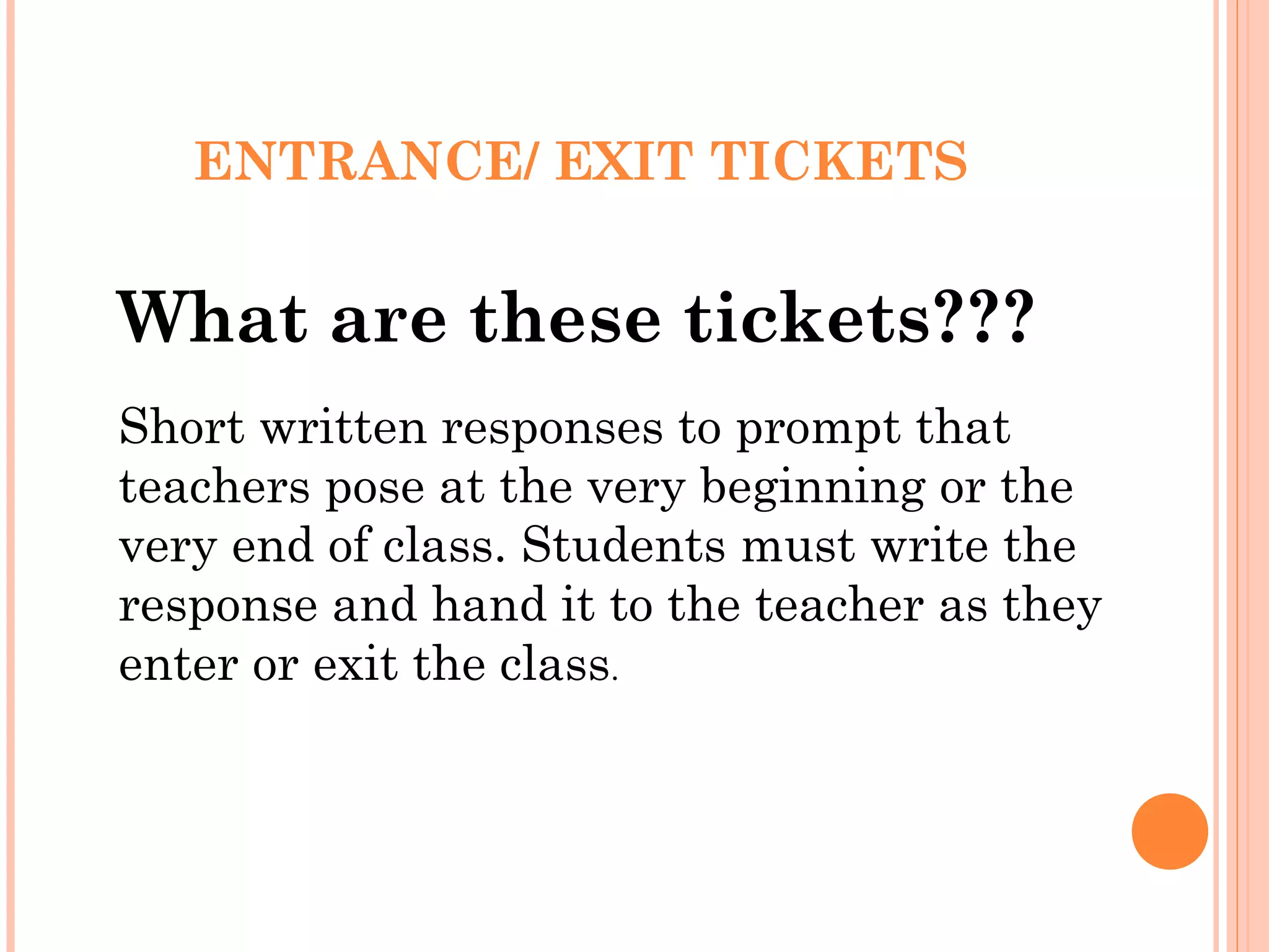 Entrance exit tickets | PPT