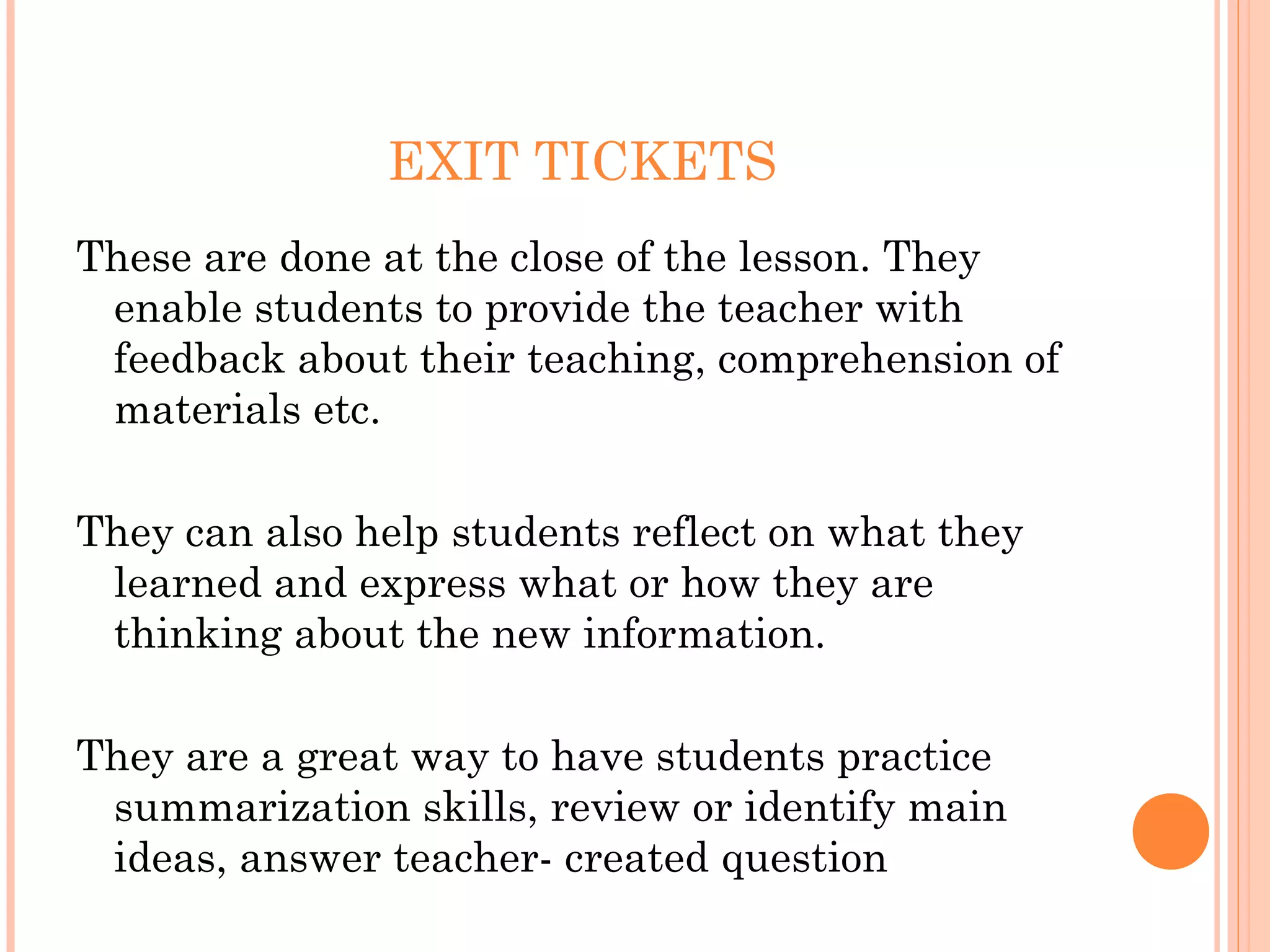 Entrance exit tickets | PPT