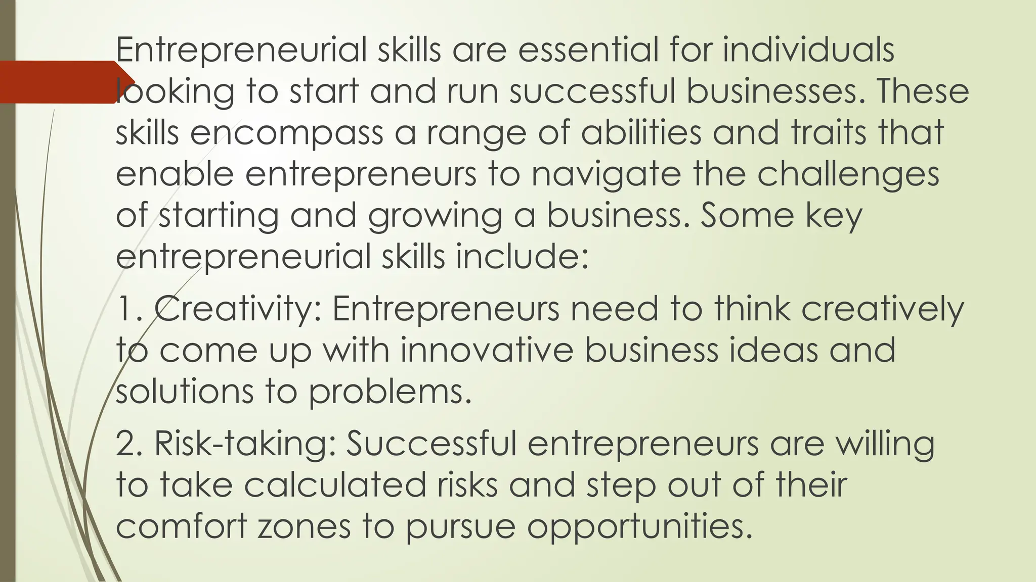 entrepreneurial skills or entrepreneurs. | PPT