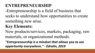 ENTREPRENEURSHIP LESSON 1 - ENTREPRENEURSHIP CONCEPT AND DEVELOPMENT | PDF
