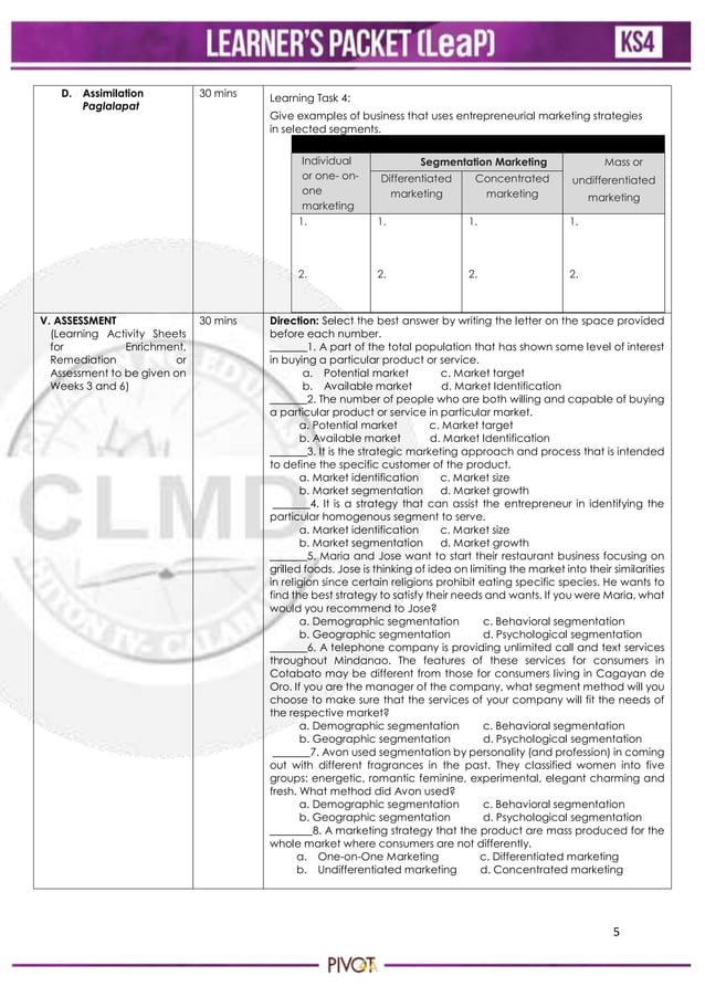 Entrepreneurship lesson 3 week 3 leap packet | PDF