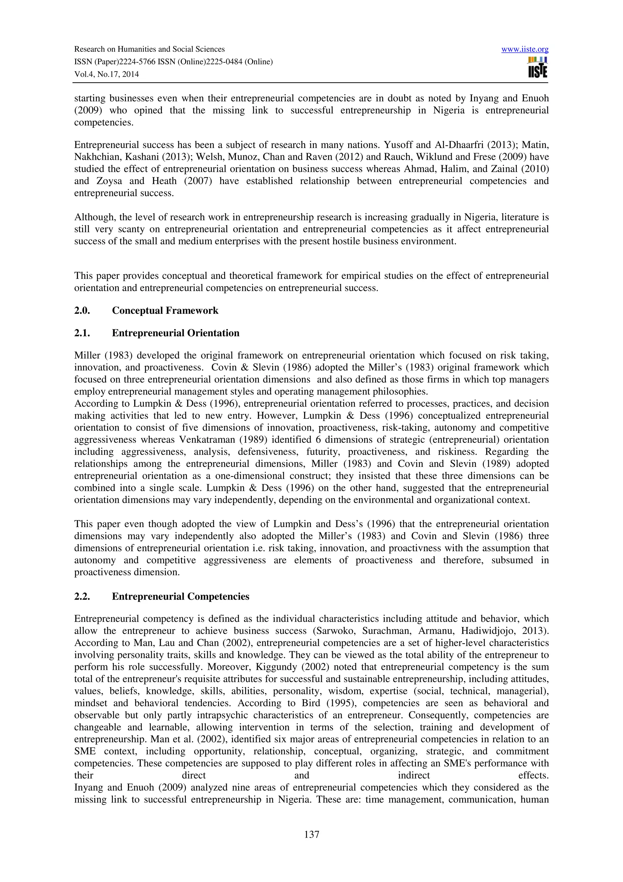 Entrepreneurial capability and entrepreneurial success of small | PDF