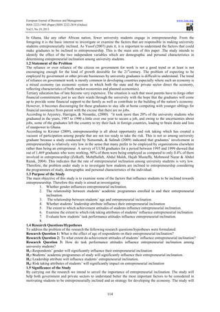 Entrepreneurial inclination among ghanaian university students the case ...
