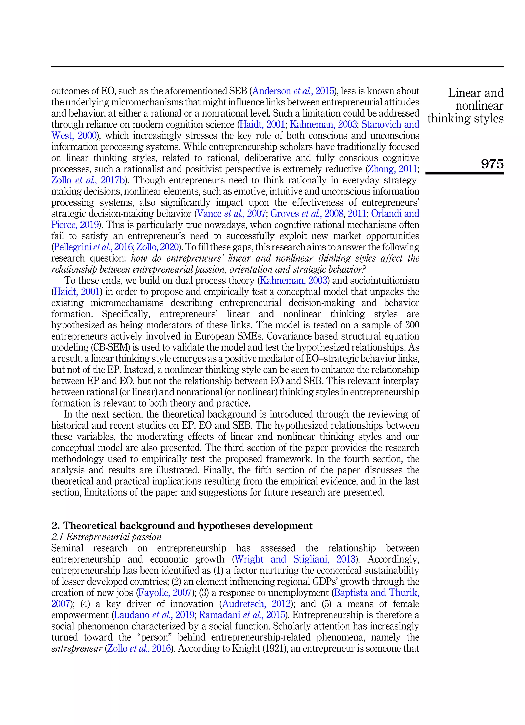 Entrepreneurial Passion Orientation And Behavior The Moderating Role Of Linear And Nonlinear