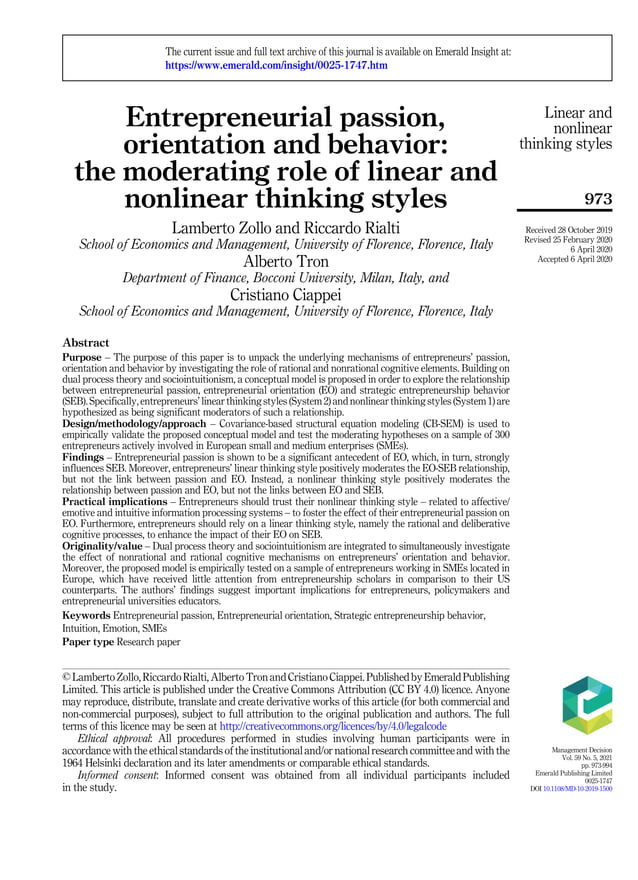 Entrepreneurial Passion Orientation And Behavior The Moderating Role Of Linear And Nonlinear