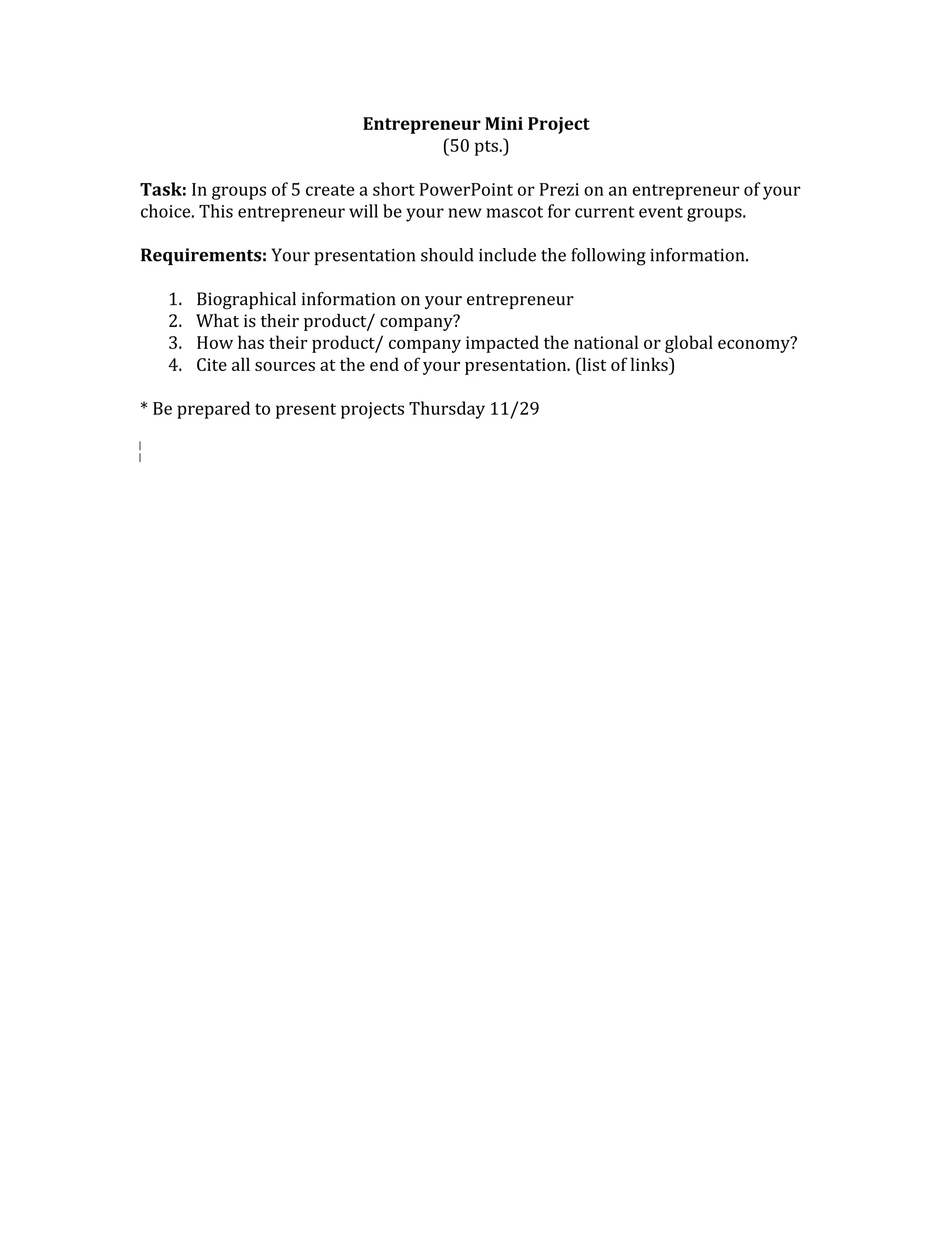 Entrepreneur mini project | DOCX