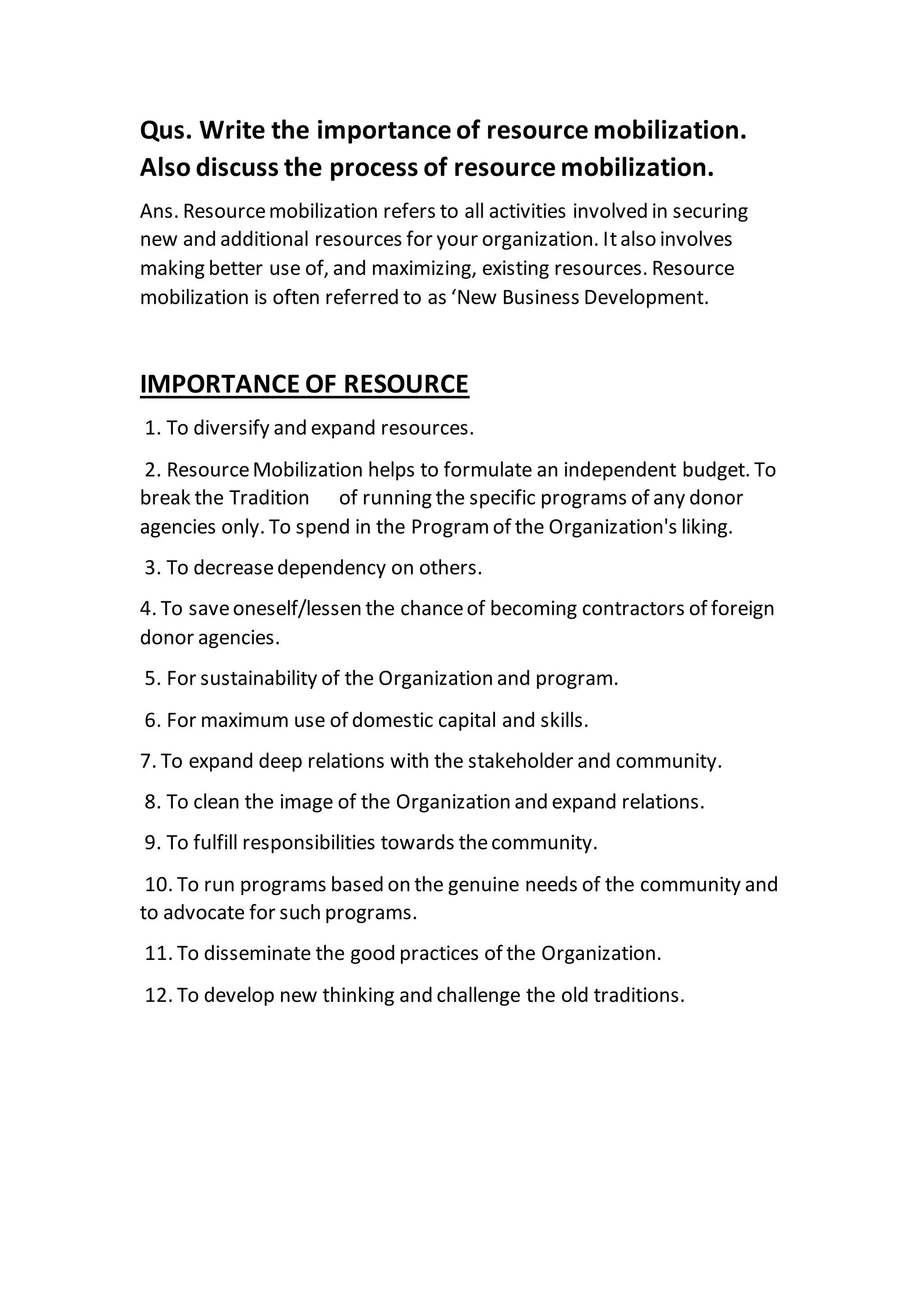 Resource Mobilisation | DOCX