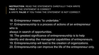 Intro to Entrepreneurship Concept- Grade 12 | PPTX