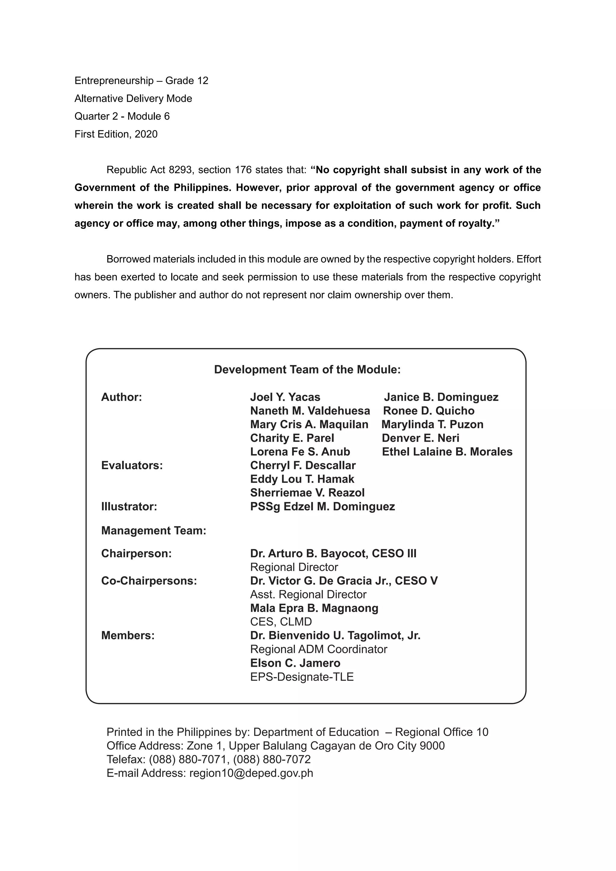 Entrepreneurship12_q2_Mod6_4M’s of Production and Business Model_v4.pdf