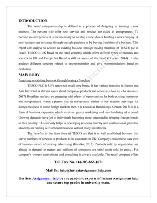 Sample Report on Entrepreneurship and Acquiring a Business | PDF
