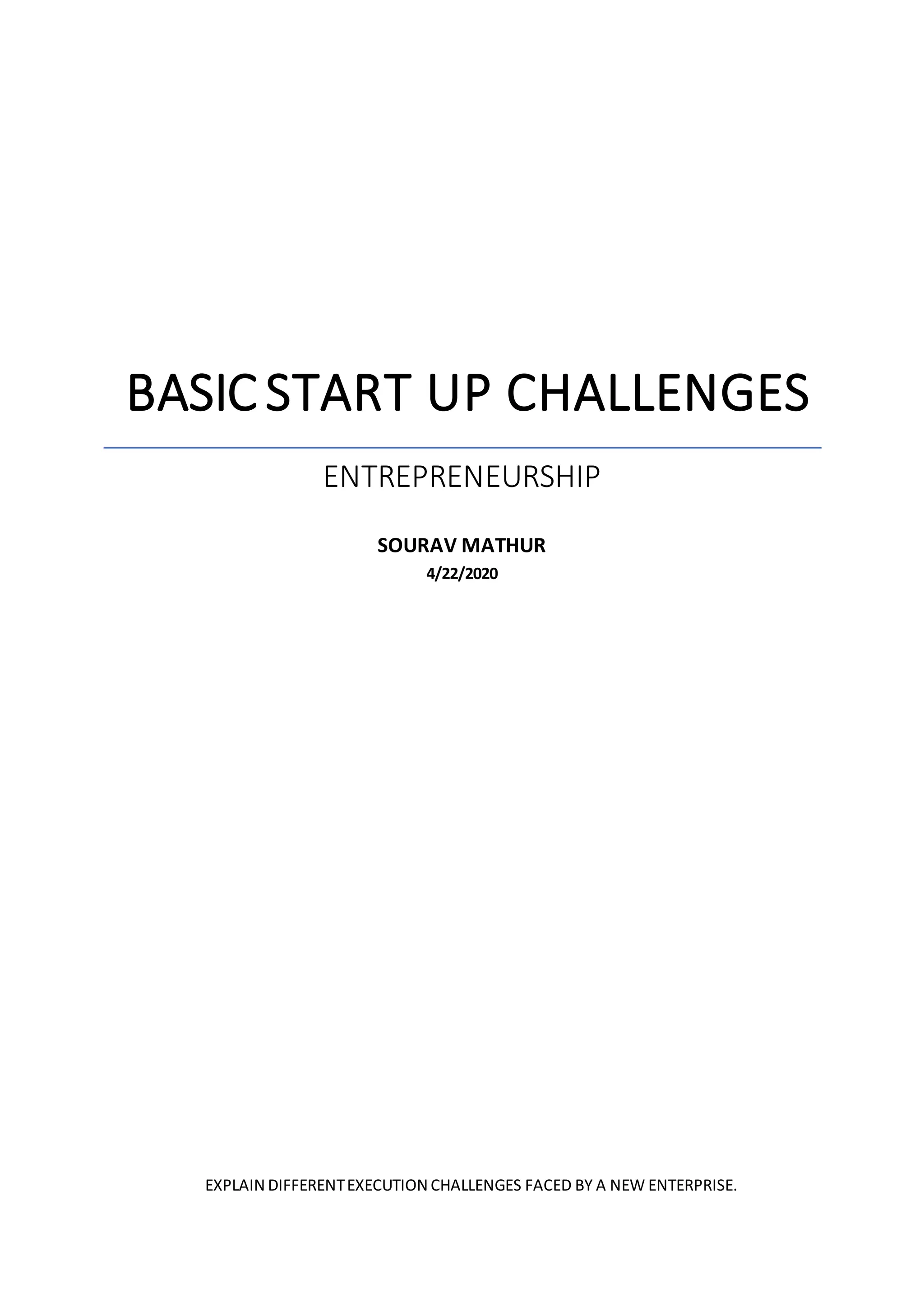 basic startups challenges faces by new syartups | DOCX