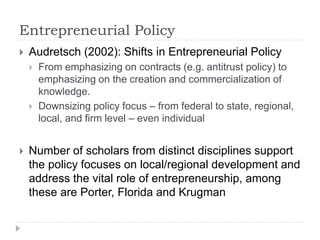 Entrepreneurship innovation and public policy | PPTX
