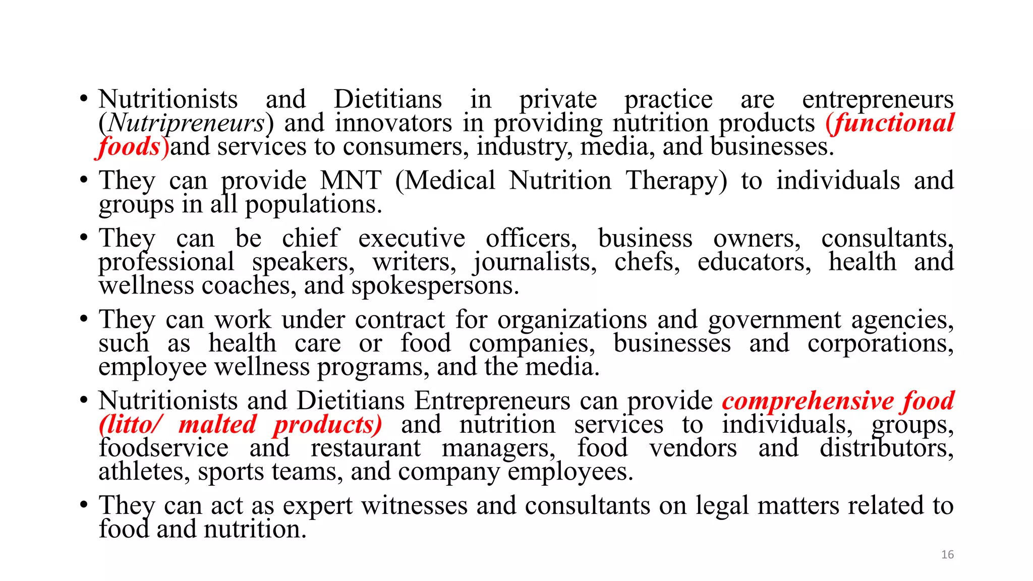 Entrepreneurship in the field of nutrition & dietetics myself | PPTX