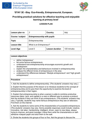 Entrepreneurship lesson plans' book | PDF
