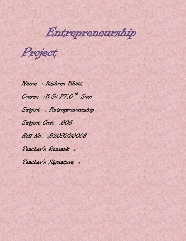 Entrepreneurship project first page | DOCX