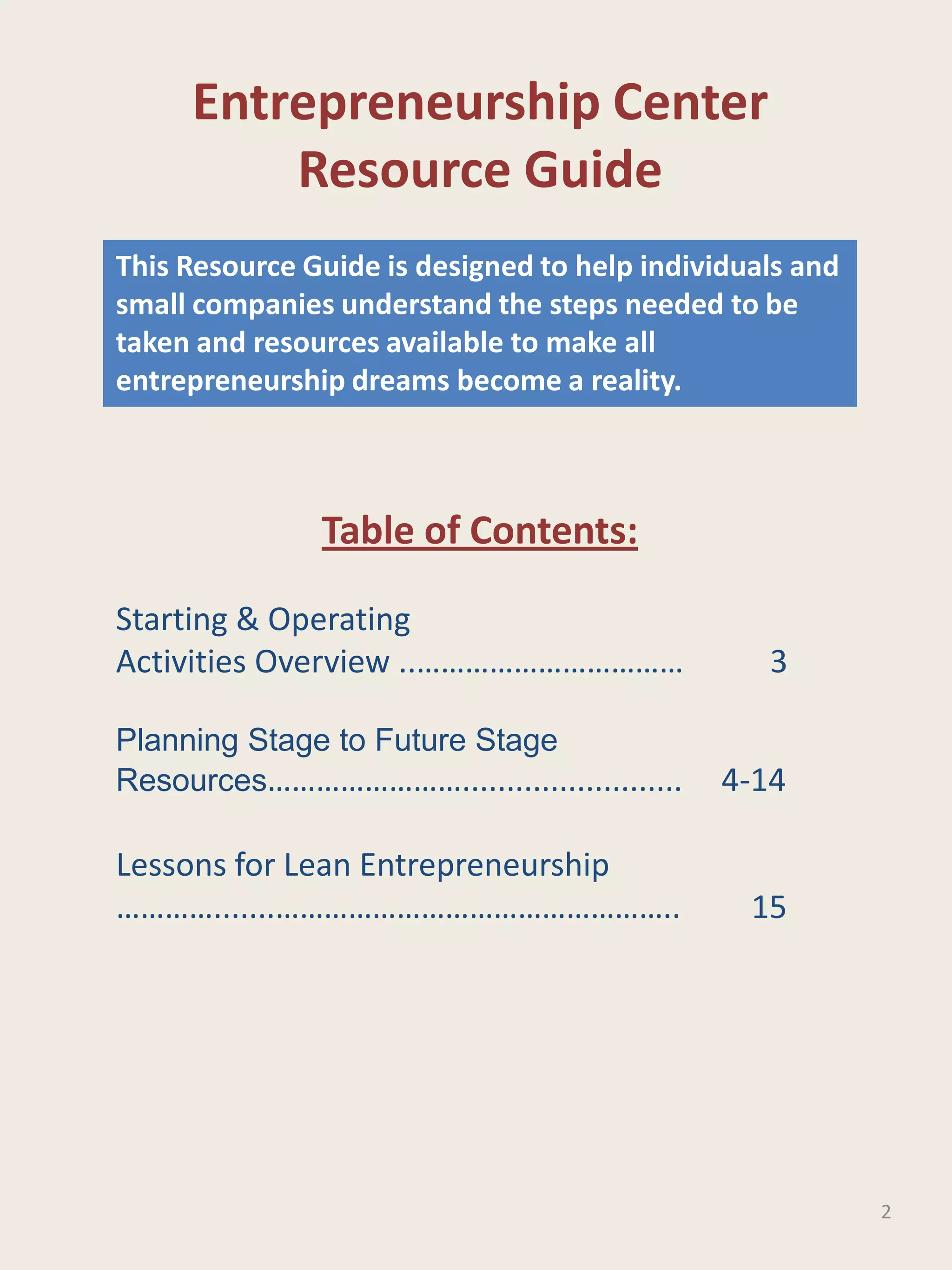 Entrepreneurship Resource Guide | PDF