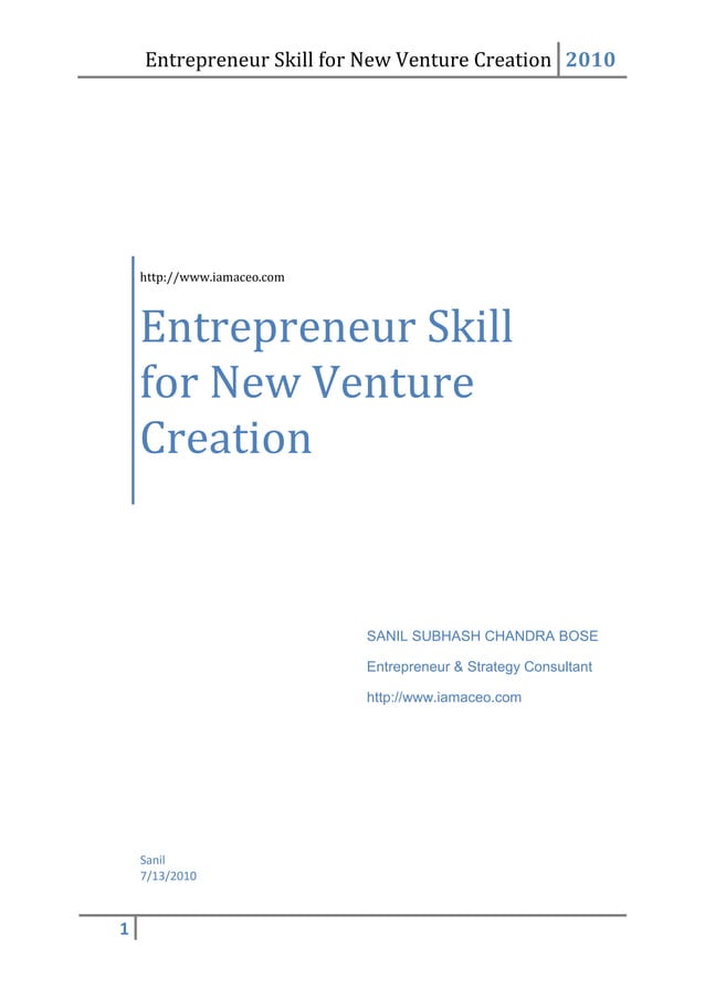 Entrepreneurs skills for new venture creation | PDF | Angel Investment ...