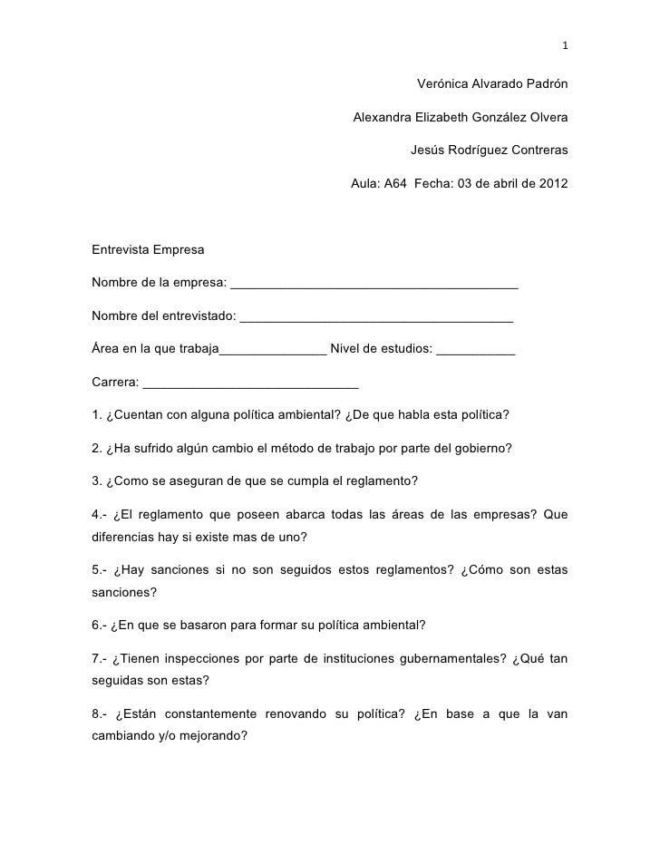 Formato De Entrevista Laboral