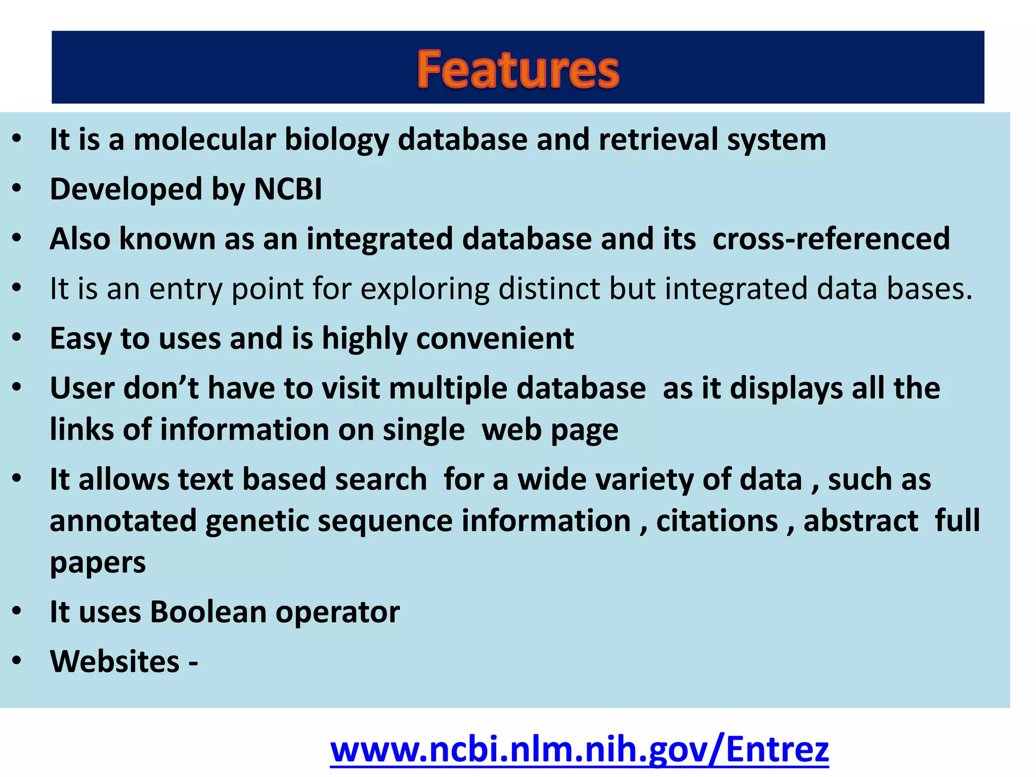 ENTREZ.ppt | Databases | Computer Software and Applications
