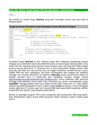 Entri, Edit, Delete, Tampil (CRUD) dengan PHP dan Ajax JQuery | PDF
