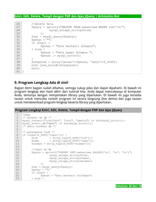 Entri, Edit, Delete, Tampil (CRUD) dengan PHP dan Ajax JQuery | PDF
