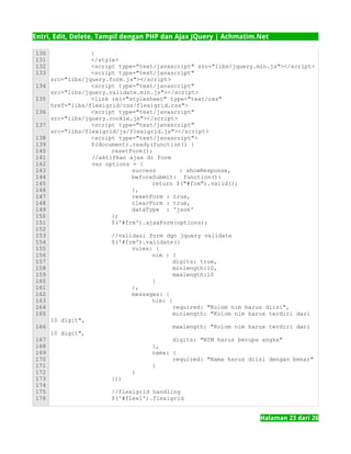 Entri, Edit, Delete, Tampil (CRUD) dengan PHP dan Ajax JQuery | PDF