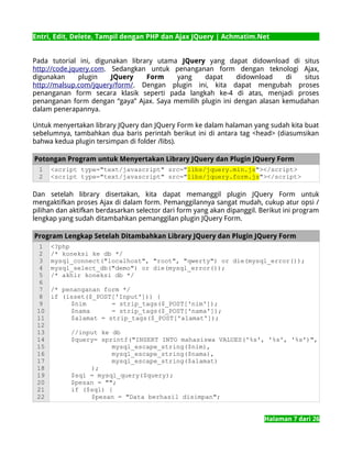 Entri, Edit, Delete, Tampil (CRUD) dengan PHP dan Ajax JQuery | PDF