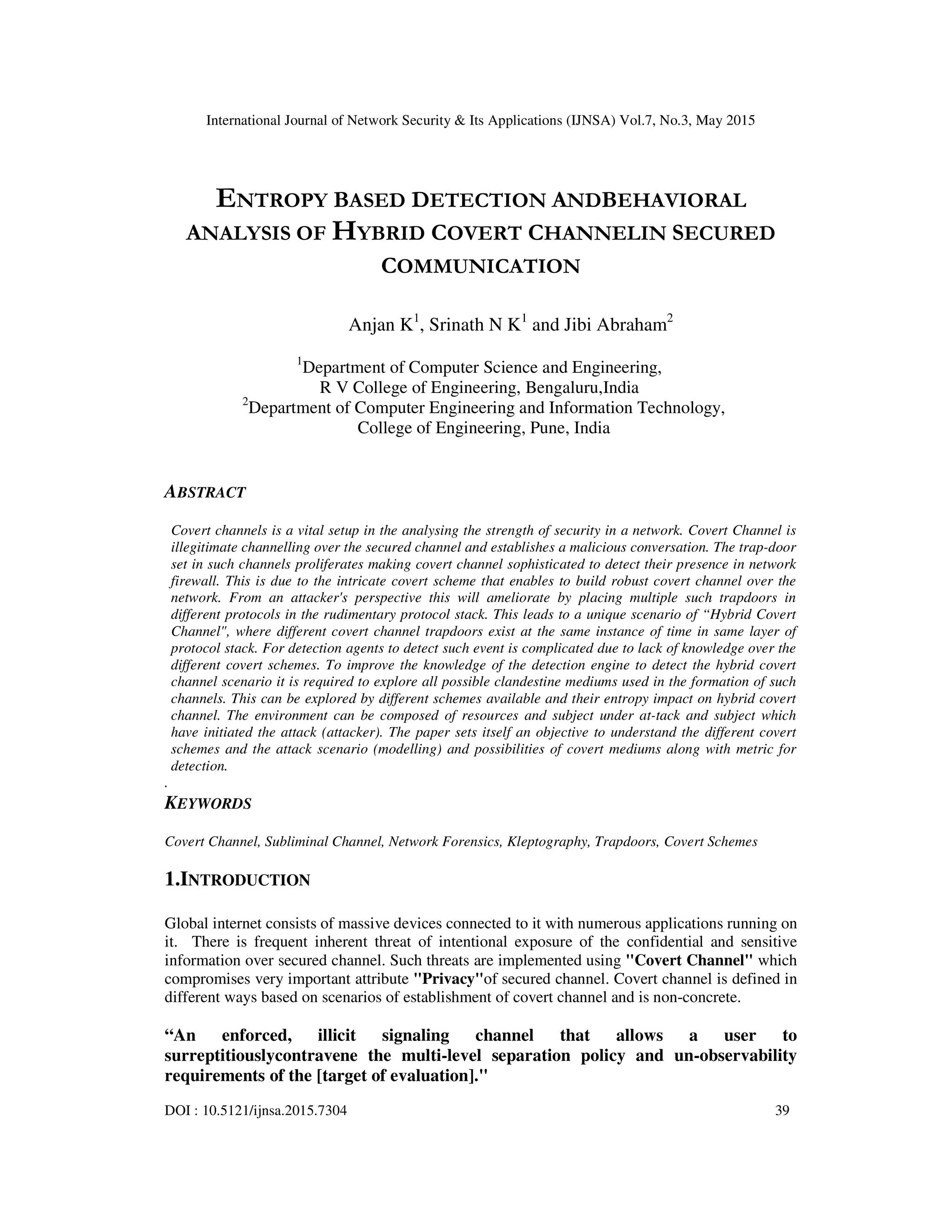Entropy Based Detection Andbehavioral Pdf