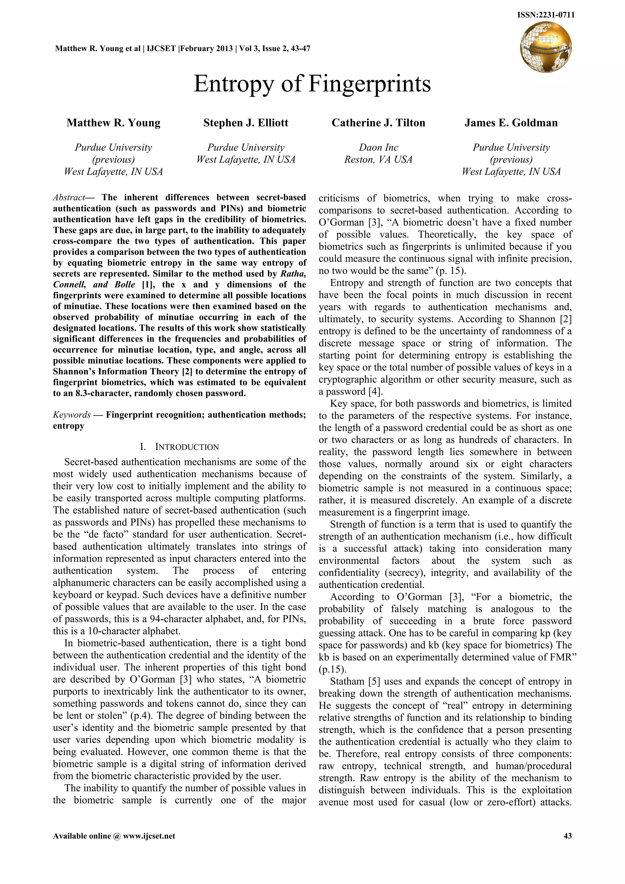 Entropy of Fingerprints | PDF | Physics | Science