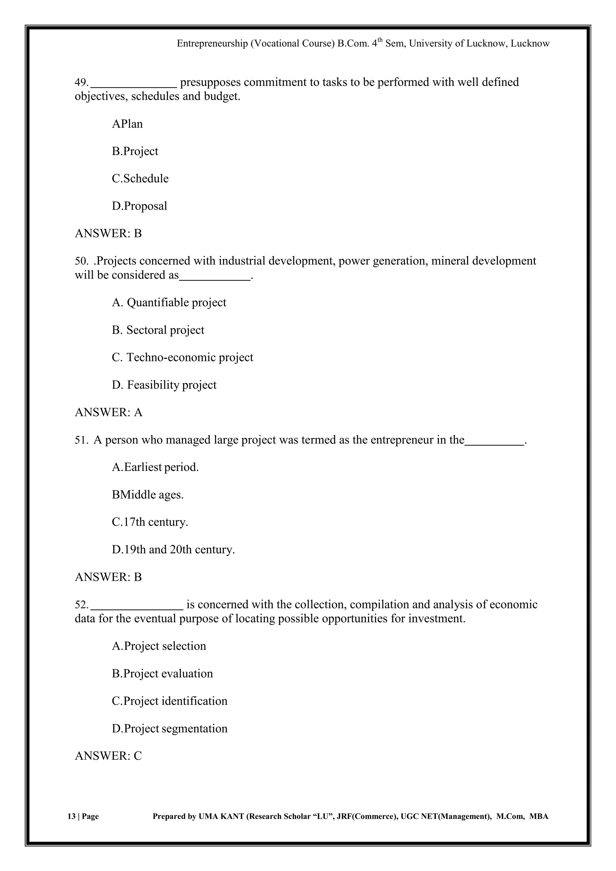 Entrepreneurships B.Com (NEP) 4th Sem Lucknow University Practice Set 1 and 2.pdf
