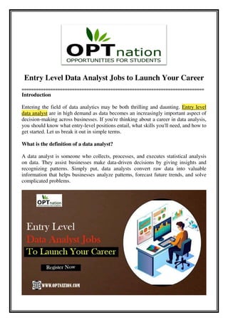 Entry Level Data Analyst Jobs to Launch Your Career | PDF