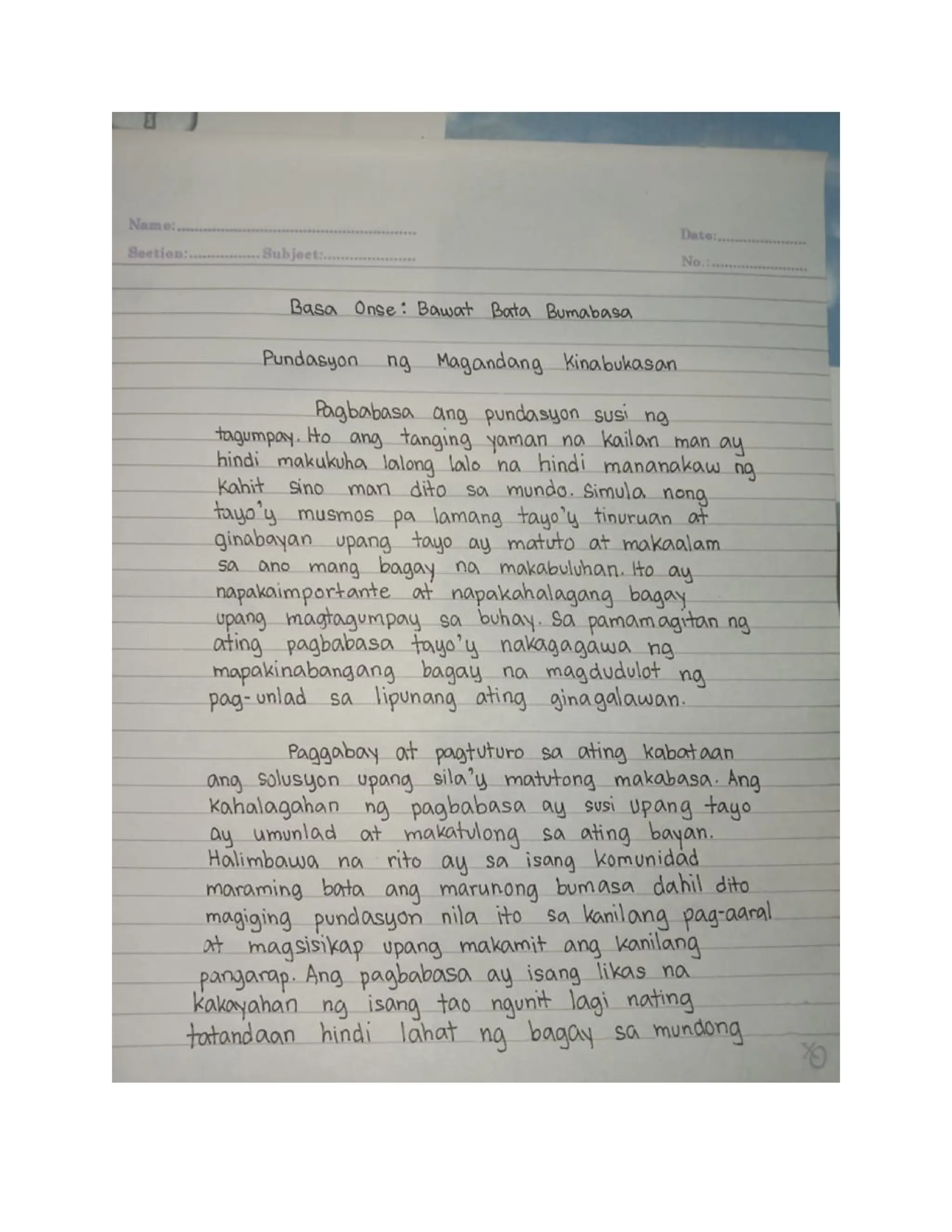 Isang artikulo "Basa Onse: Bawat Bata Bumabasa.docx