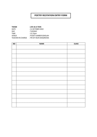 ENTRY FORM FOR ENGLISH WEEK | PDF