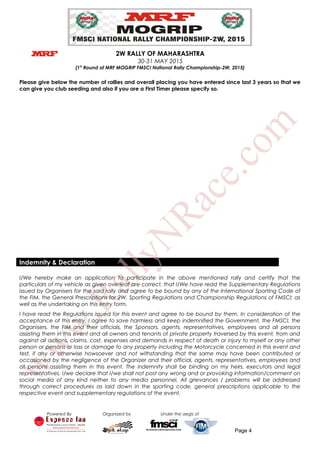 Entry form mrf 2 w rally of maharashtra | DOC