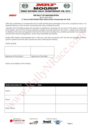 Entry form mrf 2 w rally of maharashtra | DOC