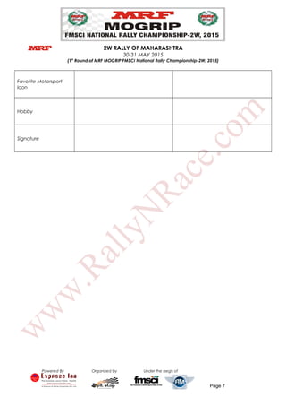 Entry form mrf 2 w rally of maharashtra | DOC | Motorcycles | Automotive
