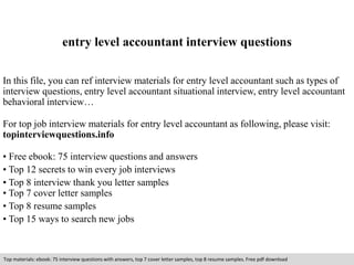 Entry level accountant interview questions | PPTX | Resume Writing and ...