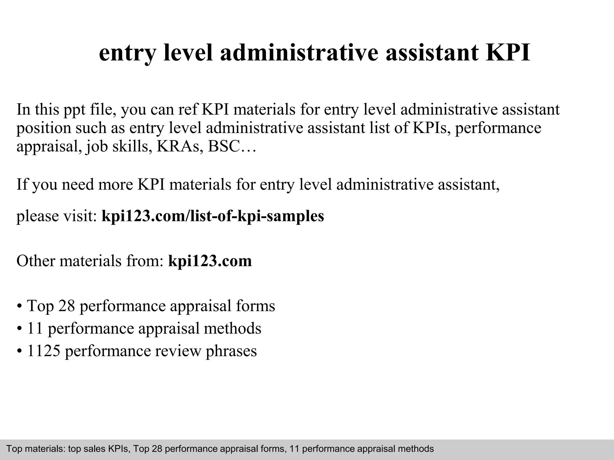 Entry level administrative assistant kpi | PPT