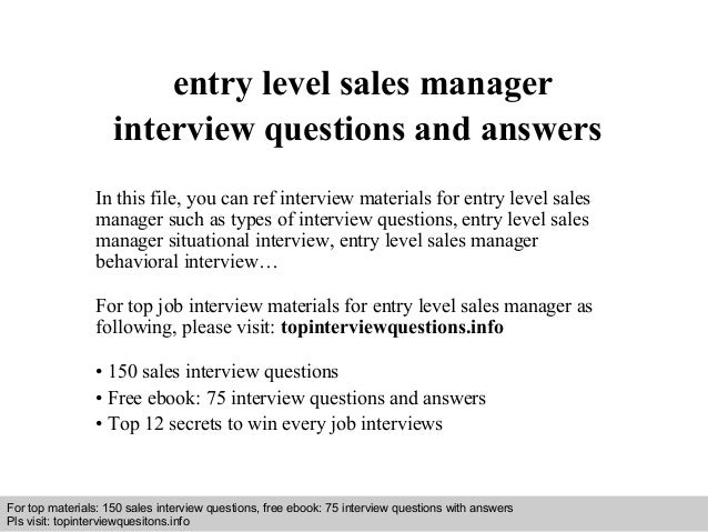 Entry level sales manager interview questions and answers