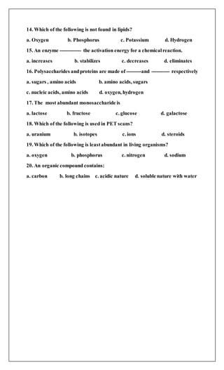Entry level test | DOCX | Chemistry | Science