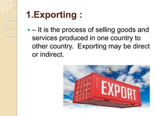 Entry modes for global business market | PPT